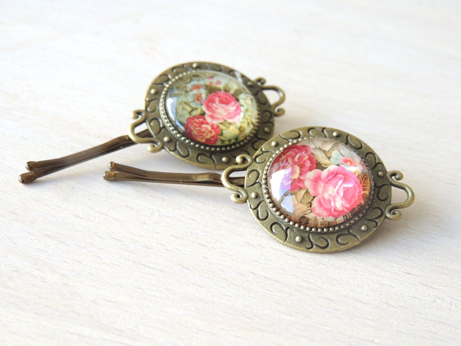 TWO Vintage Victorian Floral Hair Pins Handmade Antique - Etsy