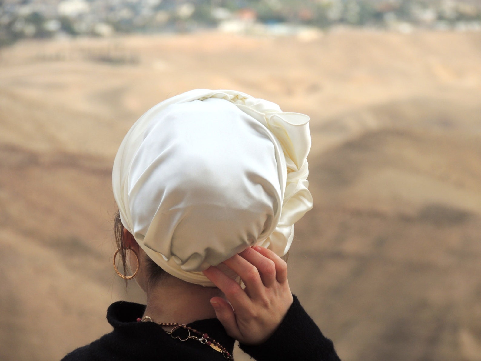 White Stretched Satin Turban Sinar Tichel, Hair Snood, Head Scarf, Head ...
