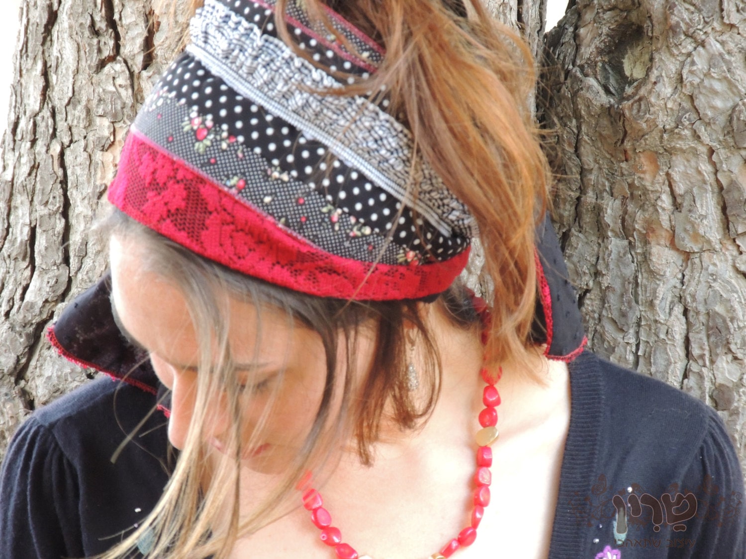 Dancing Spring Red & Black Half Headcovering Headband | Etsy