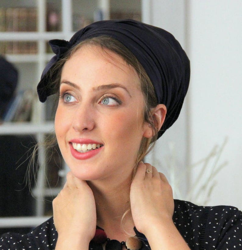 Blue Navy Stretched Satin Turban Sinartichel,hair Snood, Head Scarf ...