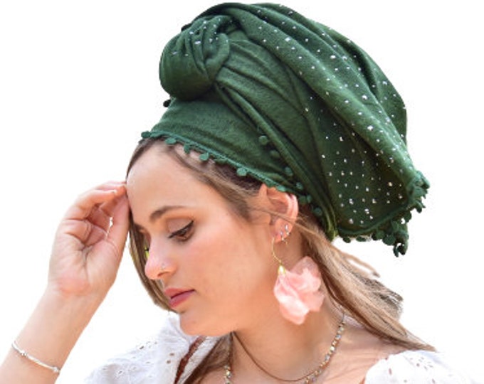 Lovely Green Jersey Headwrap Headband Tichel, Snood, Head Scarf, Head ...