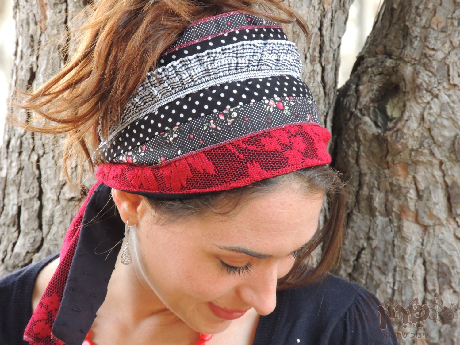 Dancing Spring Red & Black Half Headcovering, Headband ,bandana,tichel ...