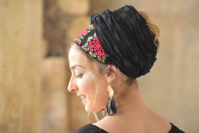 Eye-catching Black Embellished Headscarf. TICHEL, Hair Snood, Chemo ...