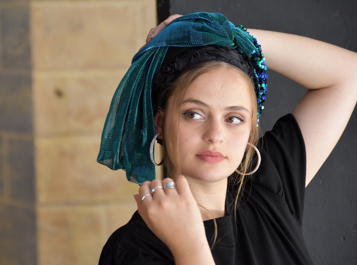 Turquoise Treasure Tichel, Hair Snood, Head Scarf, Head Covering ...