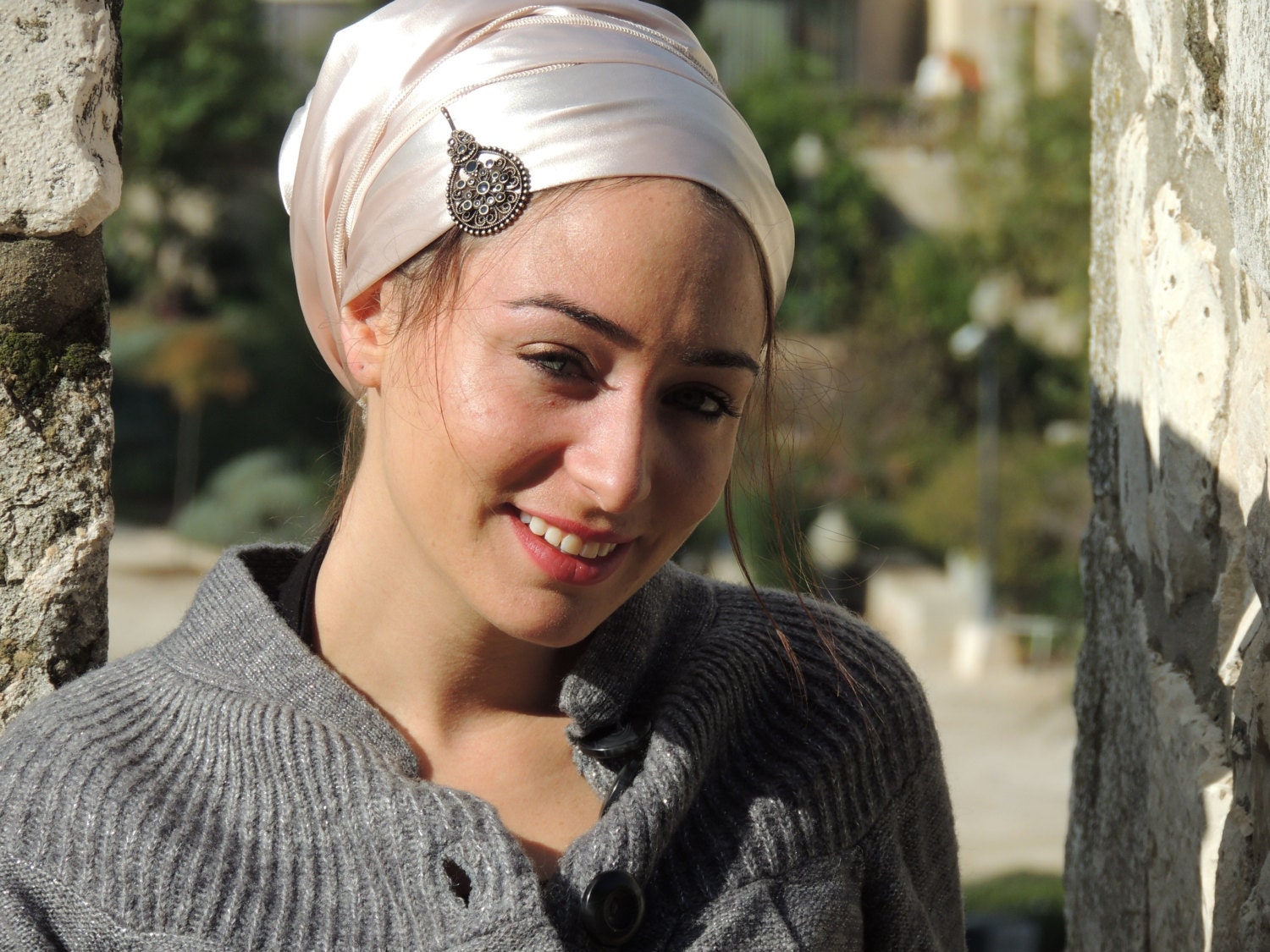 Pearl Color Stretched Satin Turban Sinar Tichel, Hair Snood, Head Scarf ...