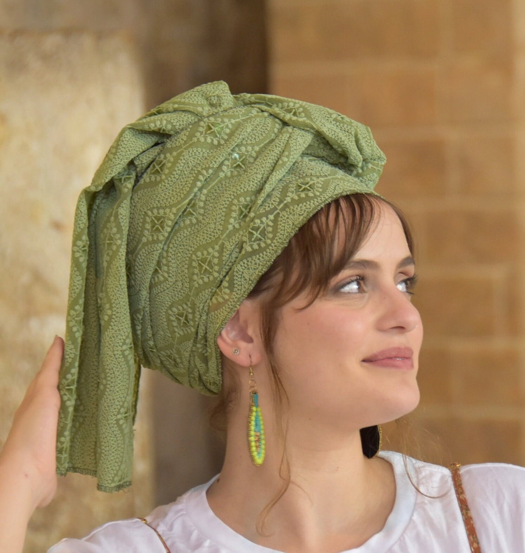 Emerald Green Embroidered Headscarf TICHEL, Hair Snood, Head Scarf ...