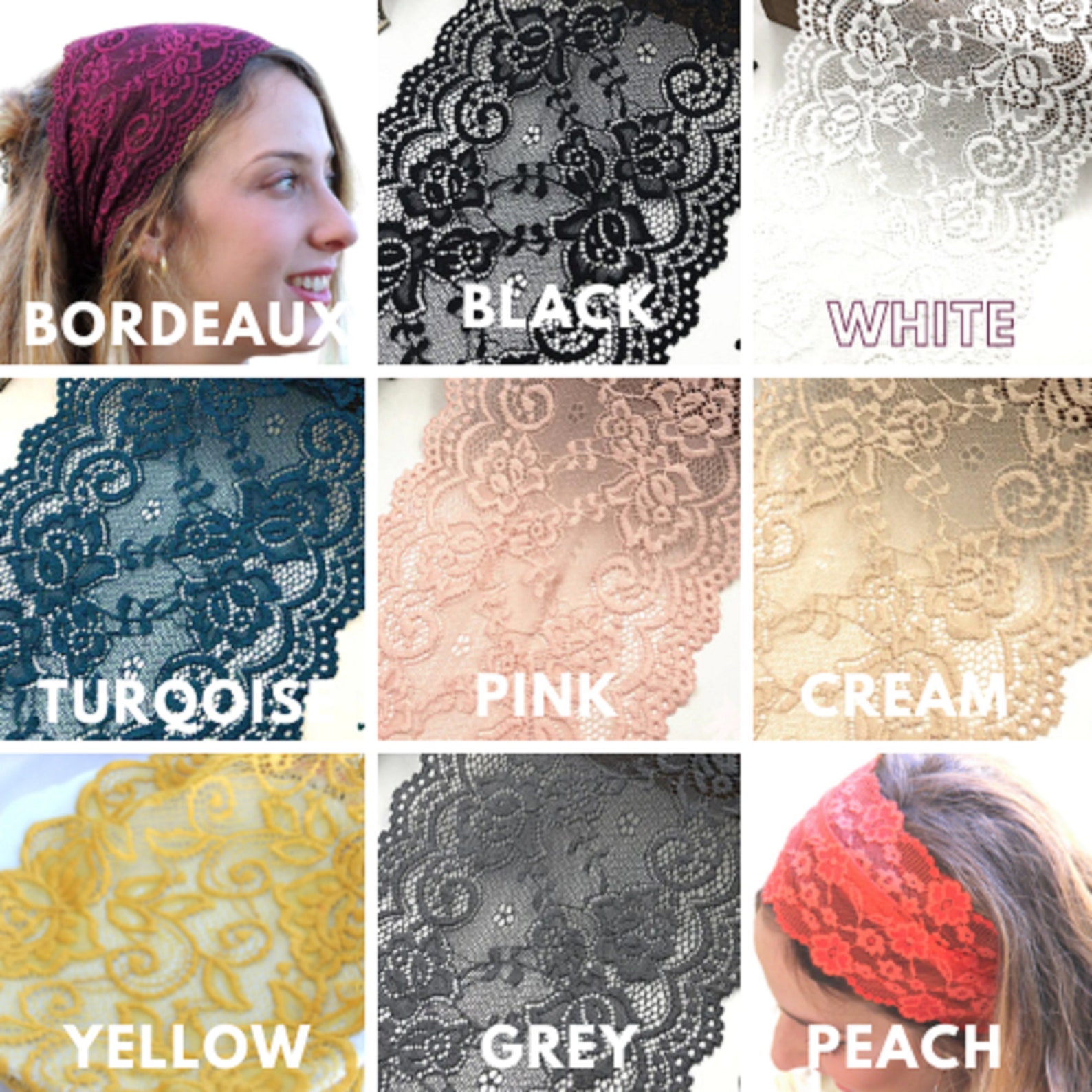 Stunning Cream Lace Headband Bandana, Tichel, Head Covering,scarf, Half ...