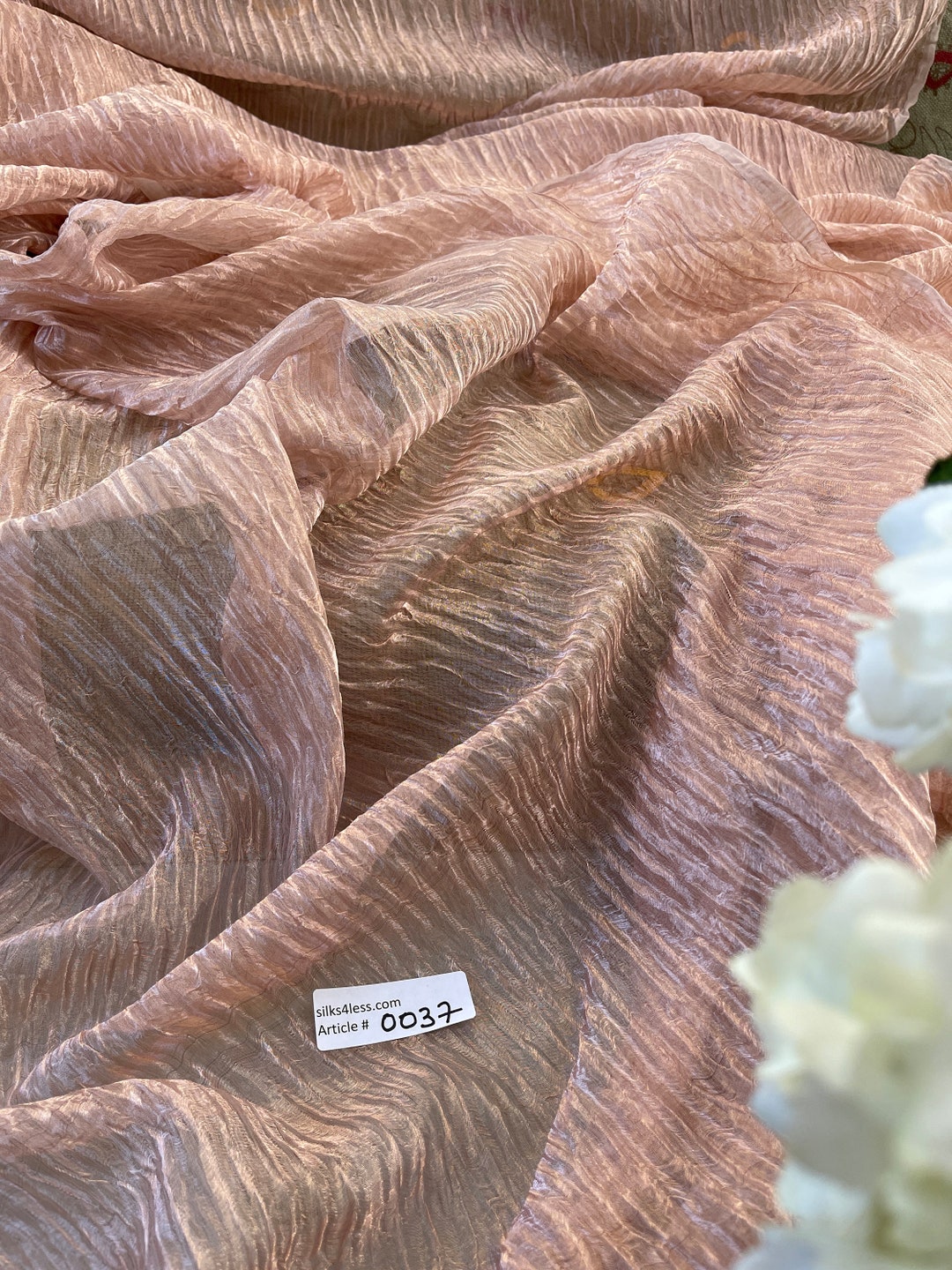 Exquisite Quality Silk Tissue Wide Pleated/ Crushed - WHITE/ COPPER ...