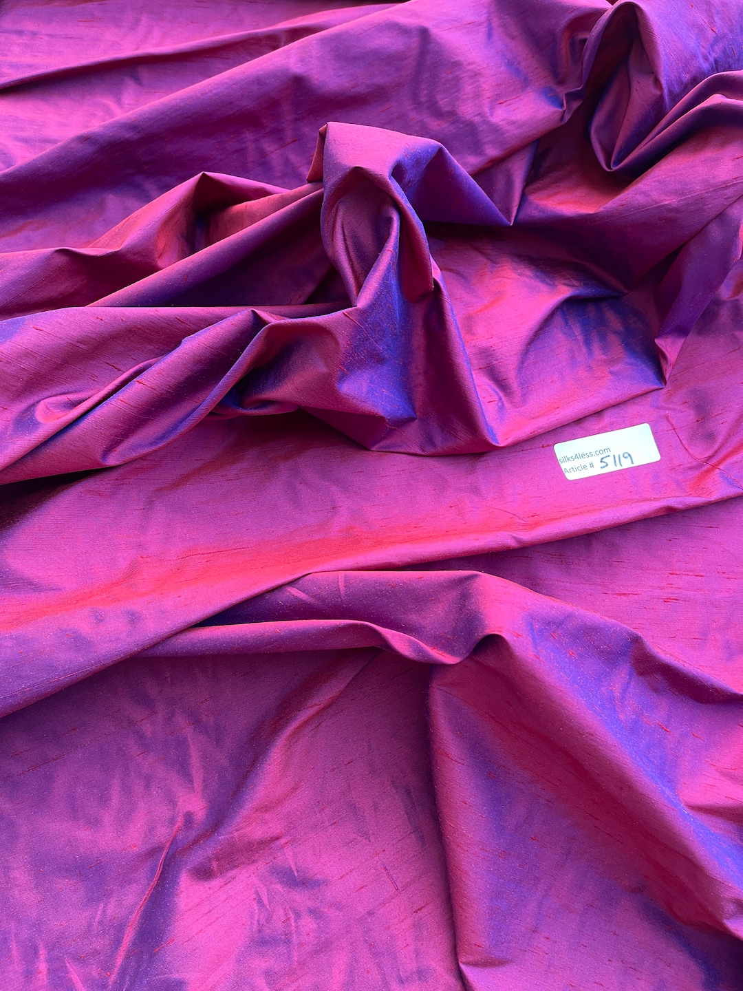 Iridescent Magenta Silk Shantung Fabric, by the Yard - 44
