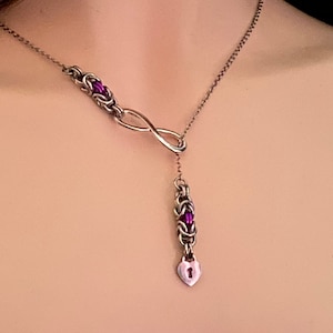 Locking Infinity and Heart Padlock Charm Y Necklace • Stainless Steel ...