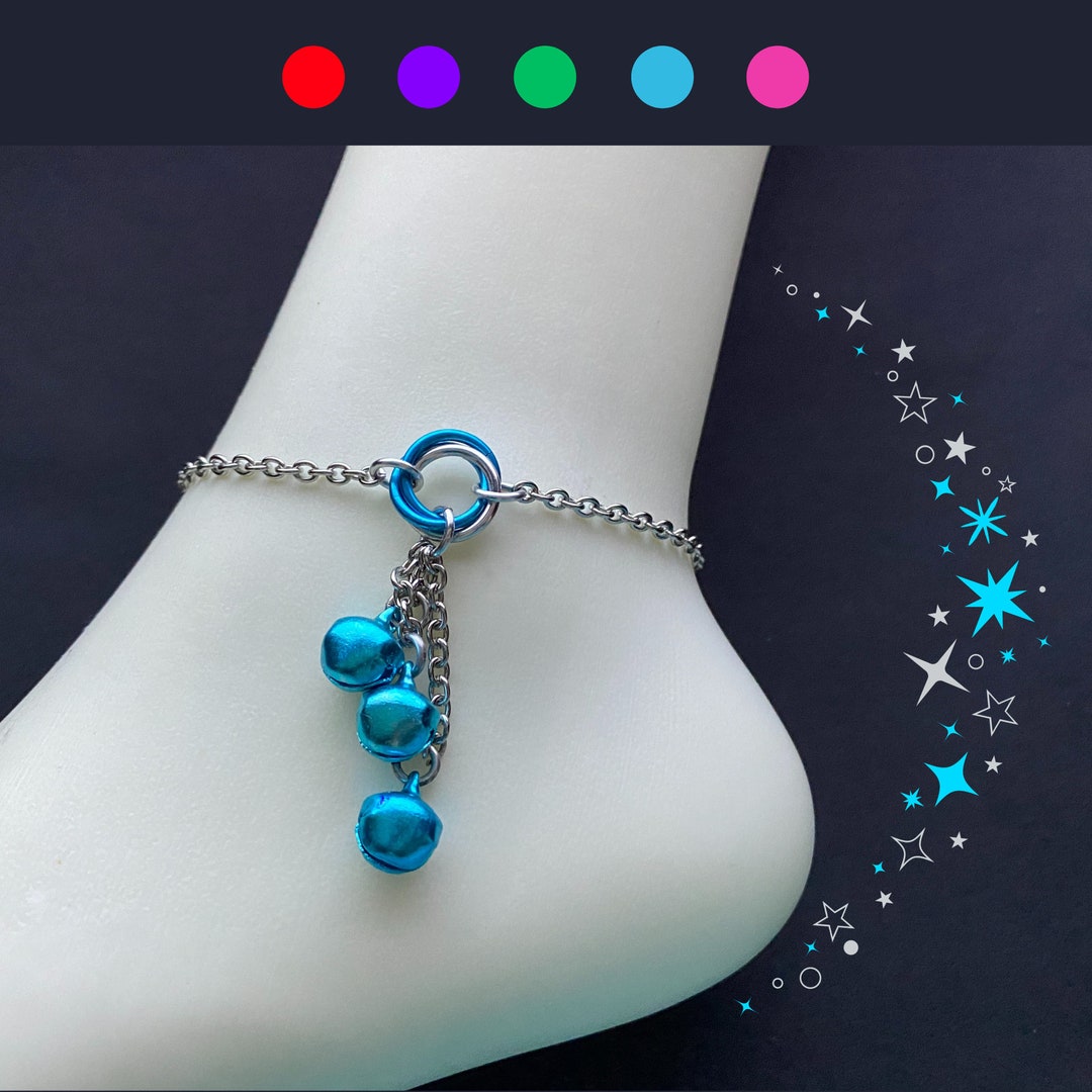 Subtle Blue and Silver Slave Bells Ankle Jewelry | Discreet BDSM Submissive Bell Anklet | BDSM O ...