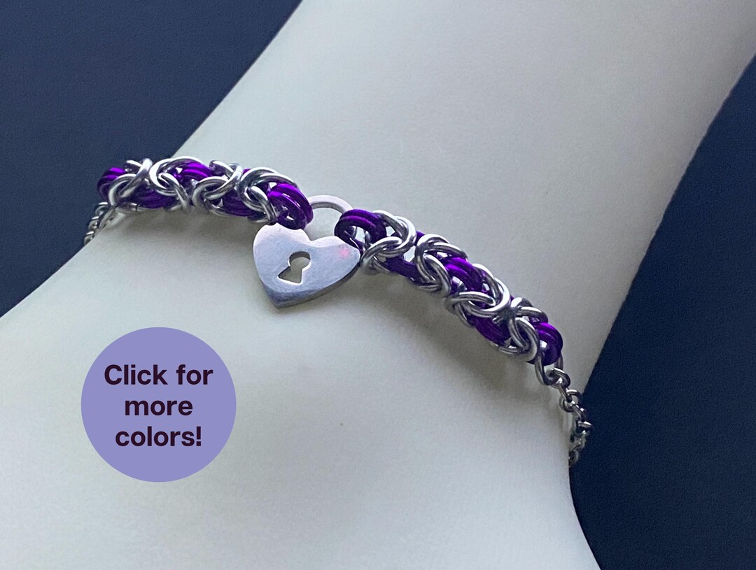 Subtle Heart Shaped Padlock Charm Bracelet or Anklet • Discreet Bondage ...