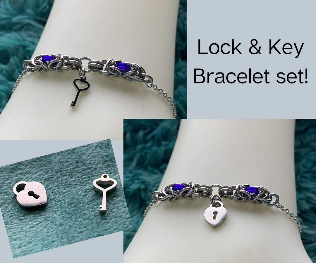 Heart Lock & Key Bracelet Set by Embellishmaille Matching - Etsy