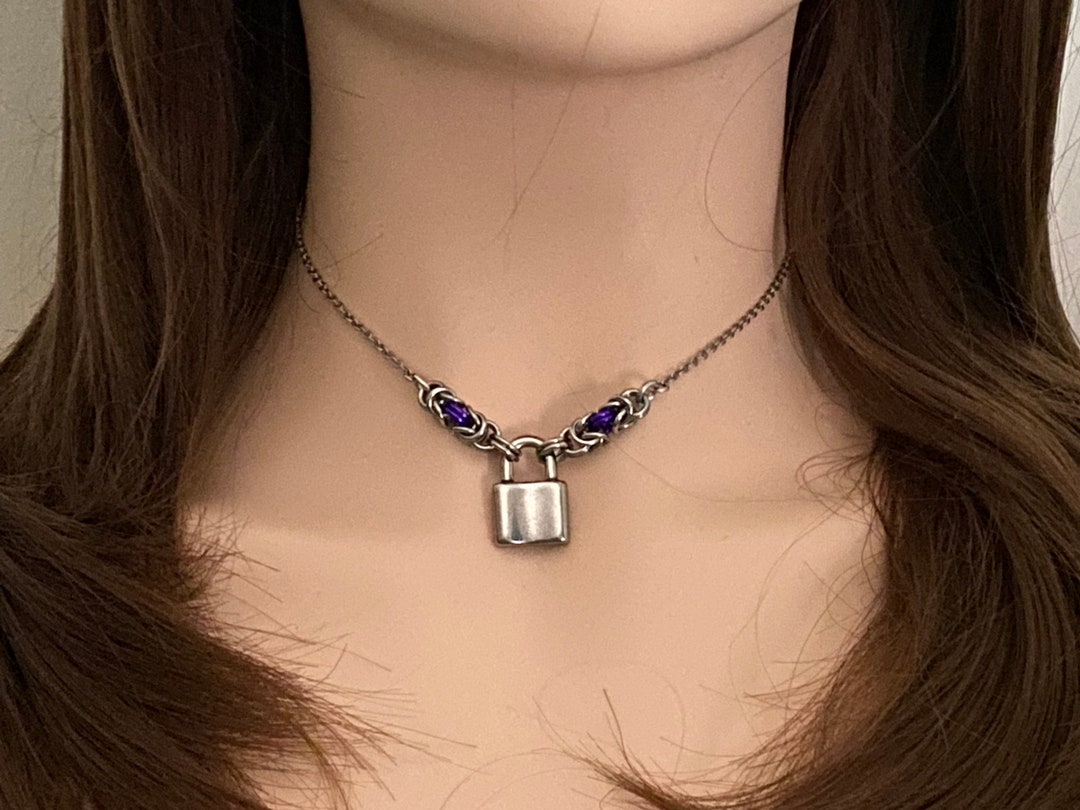 Hex Locking Padlock Charm Necklace, Subtle Bondage Collar, Submission ...