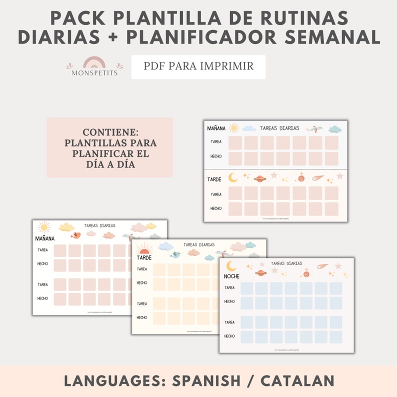 Pack 2 Plantillas Rutinas, Planificador Diario Y Planificador Semanal ...