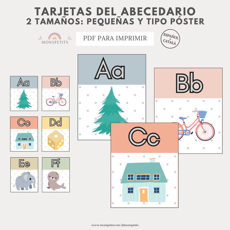 Tarjetas Abecedario 2 Medidas, Pósters, Letras, Educación Infantil ...