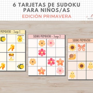 Sudokus Primavera, Juego Niños, Lógica Matemática, Imprimible, Español ...