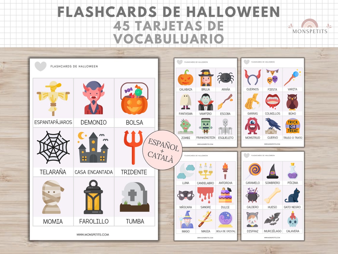 45 Flashcards Halloween, Vocabulario Niños, Dibujos, Imprimible ...