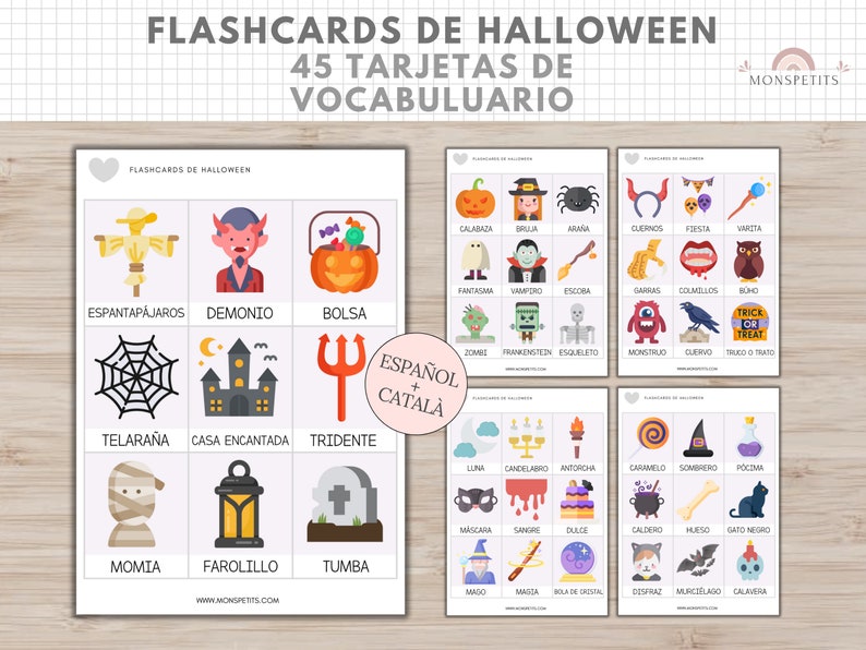 45 Flashcards Halloween, Vocabulario Niños, Dibujos, Imprimible ...