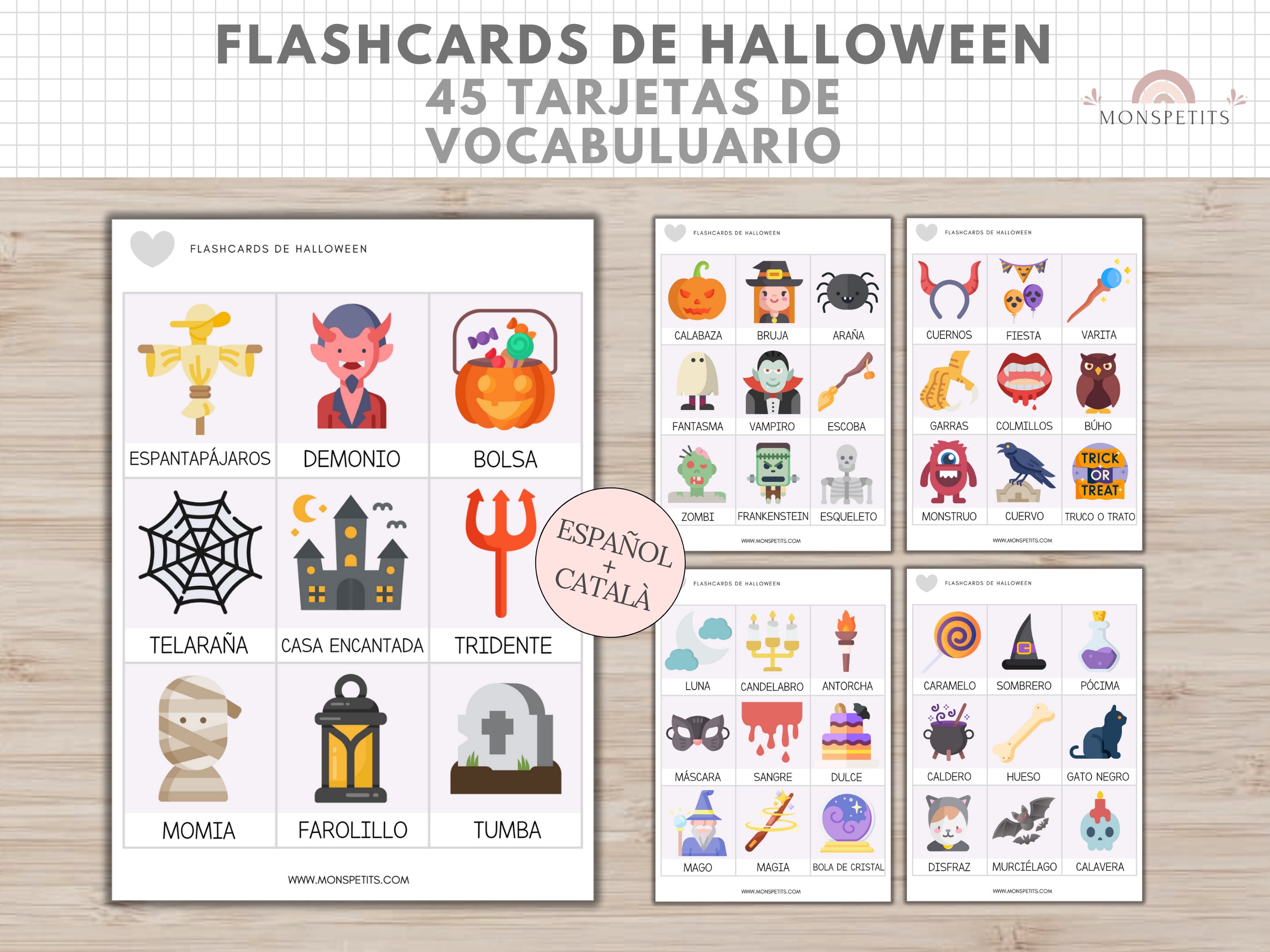 45 Flashcards Halloween, Vocabulario Niños, Dibujos, Imprimible ...