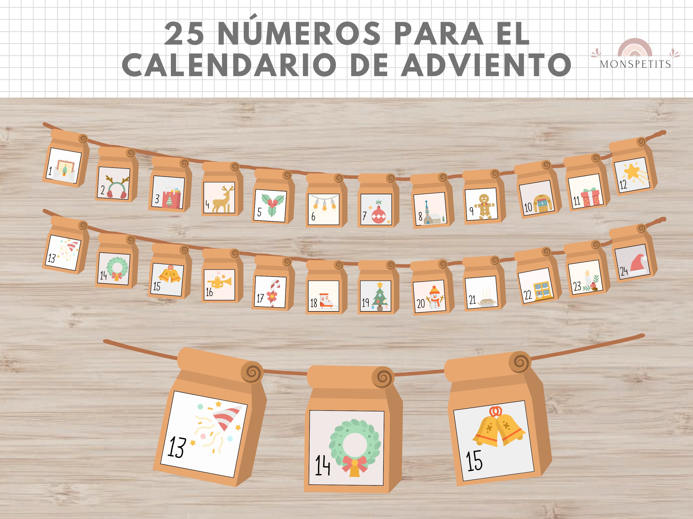 25 Números Calendario Adviento, Números Para Sobres, Cajas, Imprimible ...