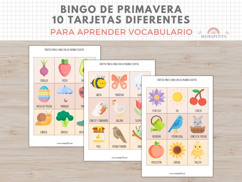 Bingo Temática Primavera, Juego, Vocabulario Niños, Imprimible, Español ...