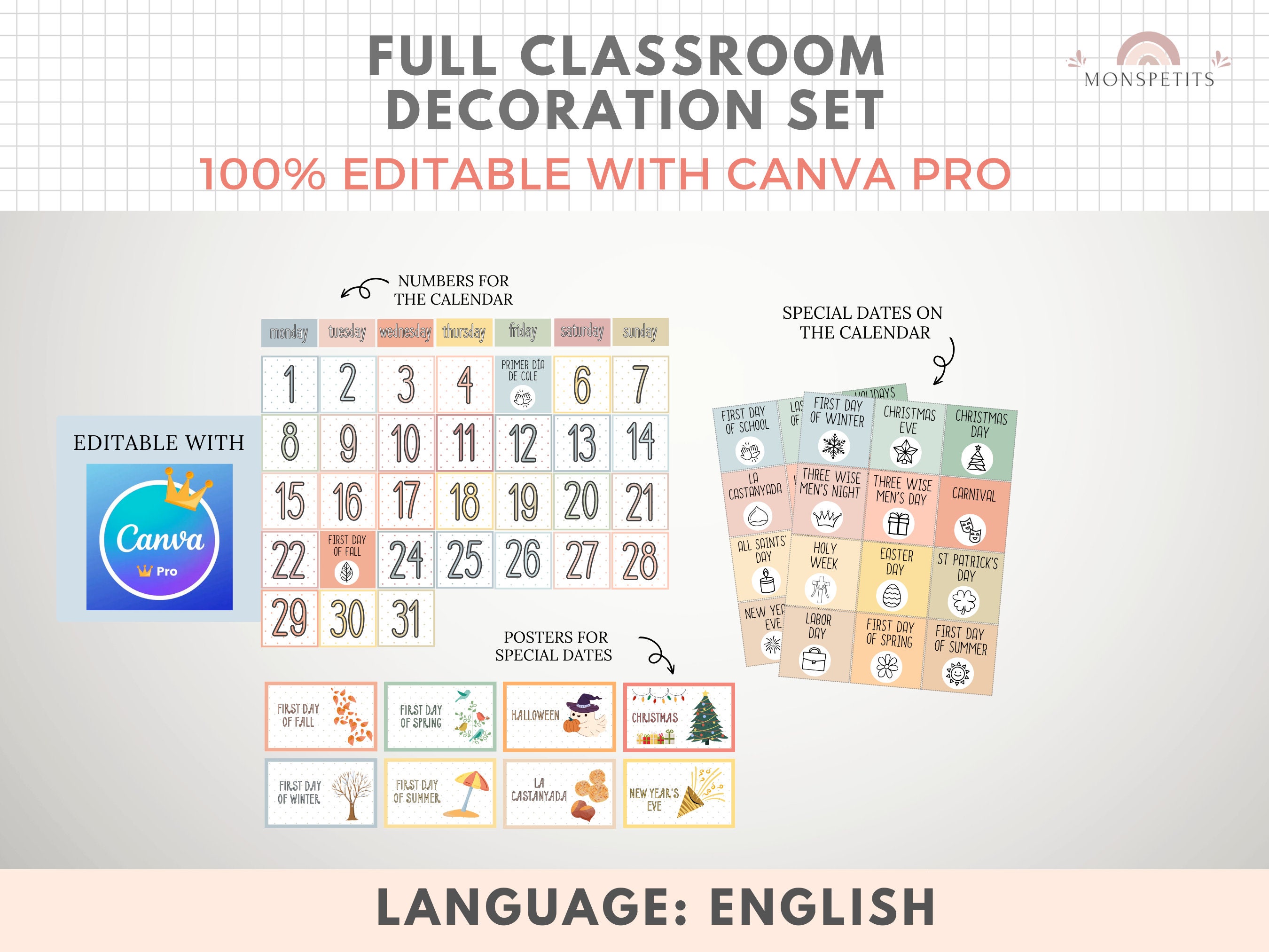 Full Classroom Decoration Pack, 130 Pages, EDITABLE With Canva Pro ...