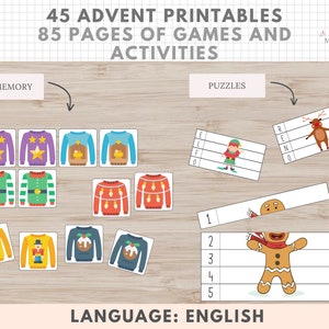 24 Advent Printables for Kids, 85 Pages, Christmas Games, Activities ...