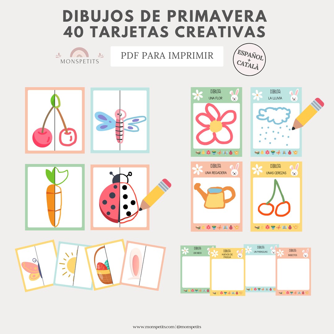 40 Tarjetas Creativas Primavera, Pictionary Imprimible, Dibujos Niños ...