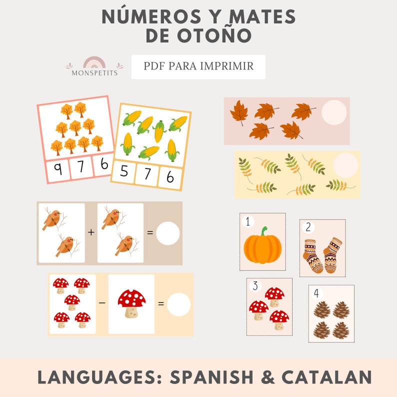 Materiales Números Mates Otoño, Tarjetas Aprendizaje, Recurso Educativo ...