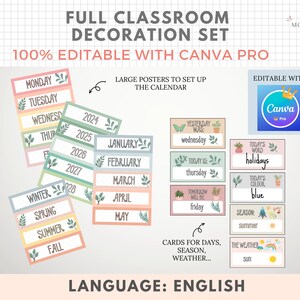 Full Classroom Decoration Pack, 130 Pages, EDITABLE With Canva Pro ...
