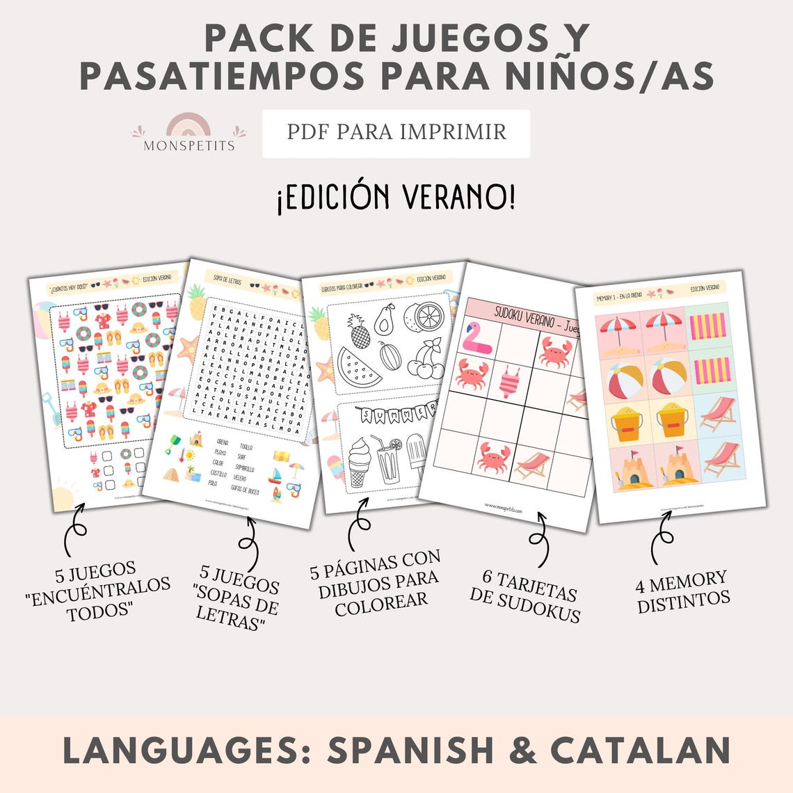 Pack Juegos Y Pasatiempos Verano Para Niños, Imprimible, Español ...