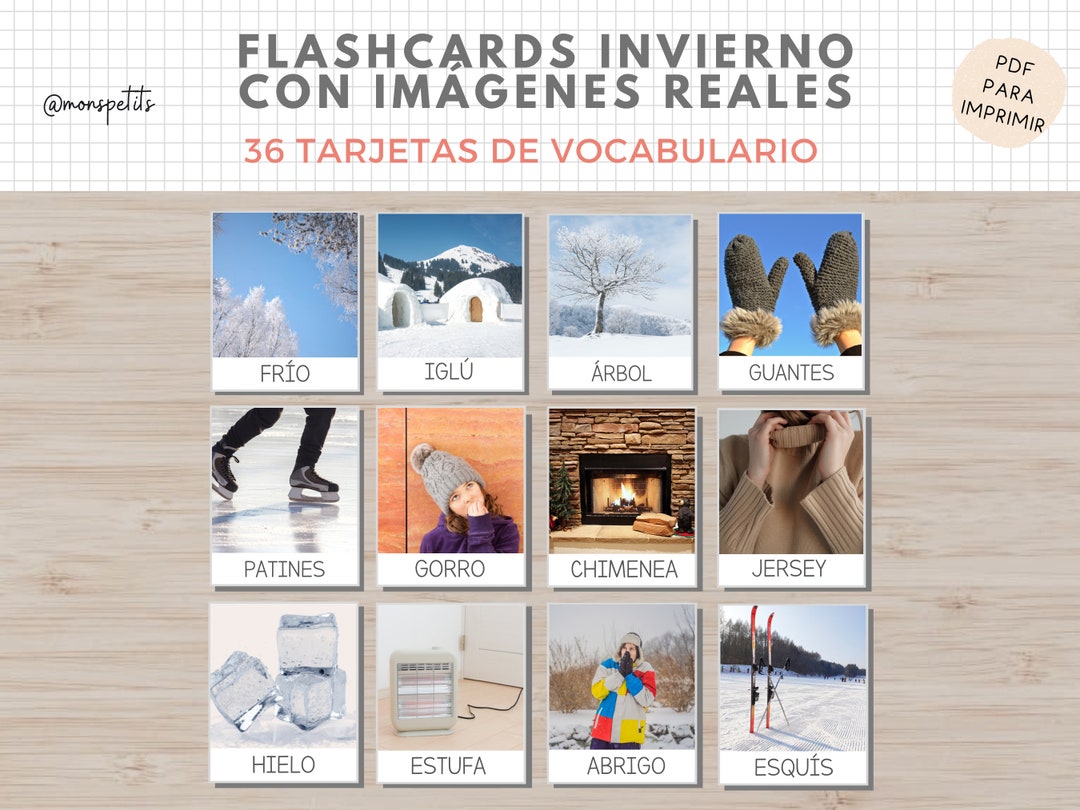 36 Flashcards Vocabulario Invierno Imágenes Reales - Etsy
