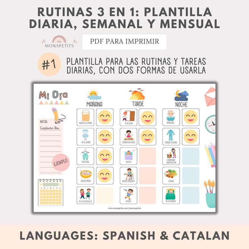 3en1 Imprimibles Rutinas Niños, Tareas, Hábitos, Calendario, PDF ...