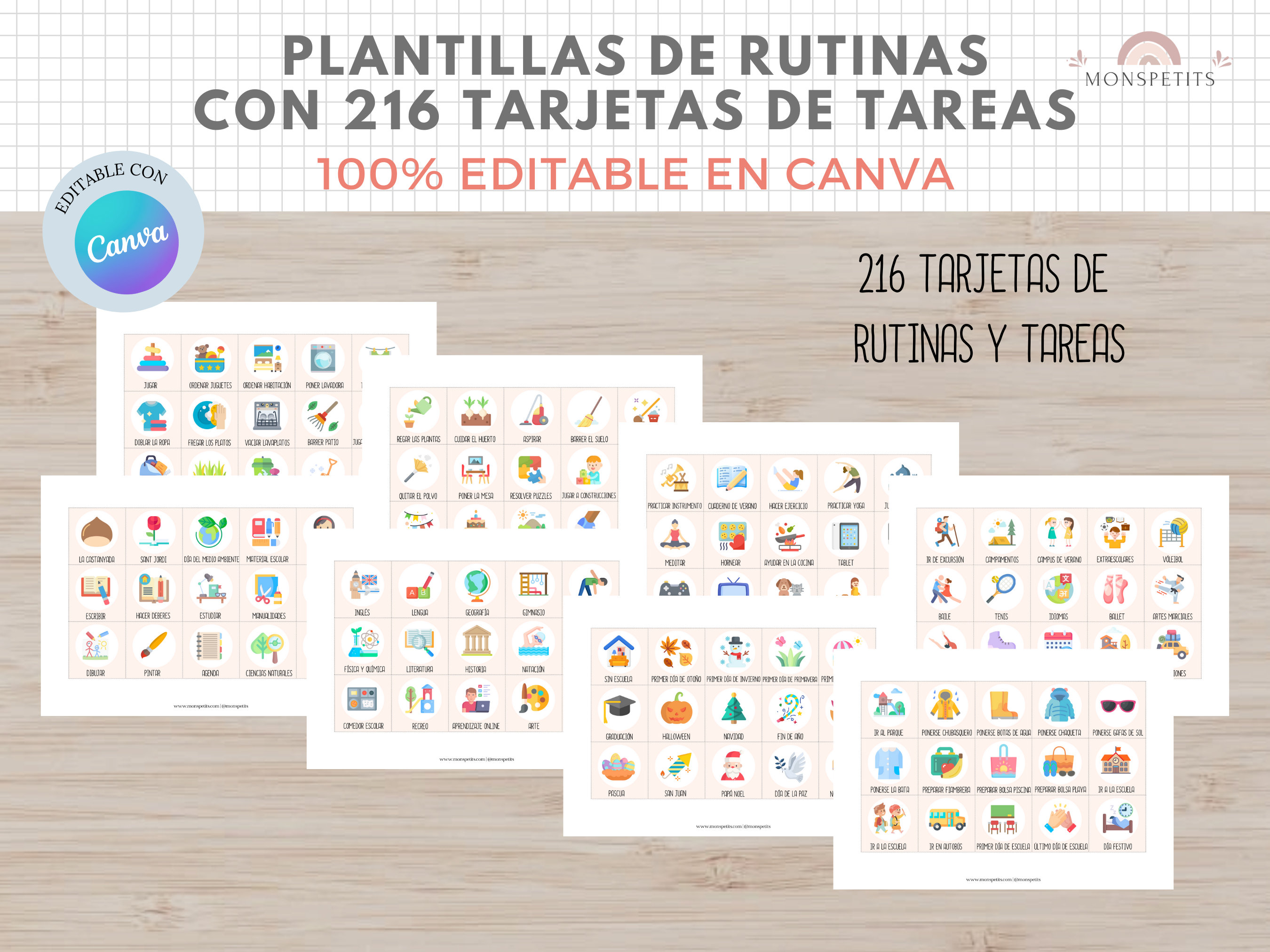 Plantillas De Rutinas Con 216 Tarjetas De Tareas Para Niños, EDITABLE ...