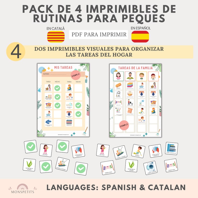 4 Imprimibles Rutinas Niños, Tareas, Hábitos, Calendario, PDF ...