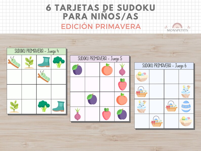 Sudokus Primavera, Juego Niños, Lógica Matemática, Imprimible, Español ...