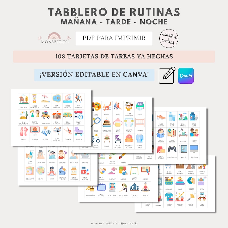 Tablero De Rutinas EDITABLE En Canva, Plantilla Imprimible, Niños ...