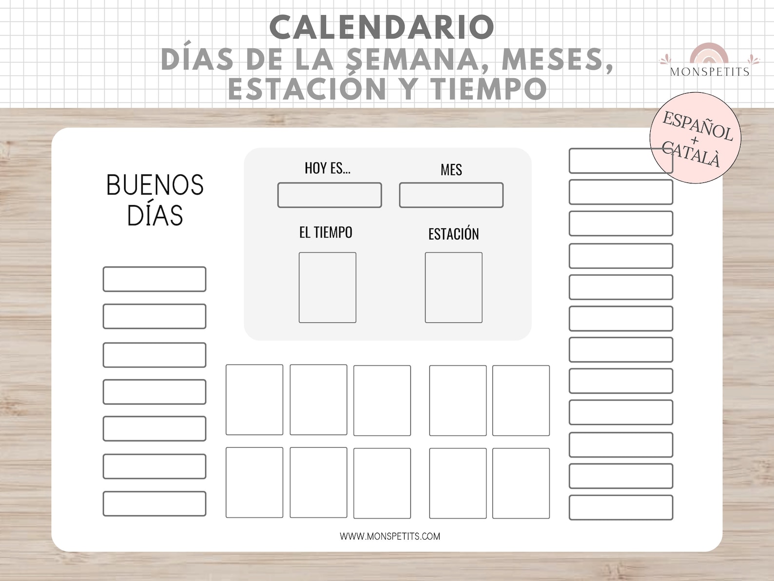 Calendario Días Semana, Estación, Tiempo, Emociones, Organización Niños ...