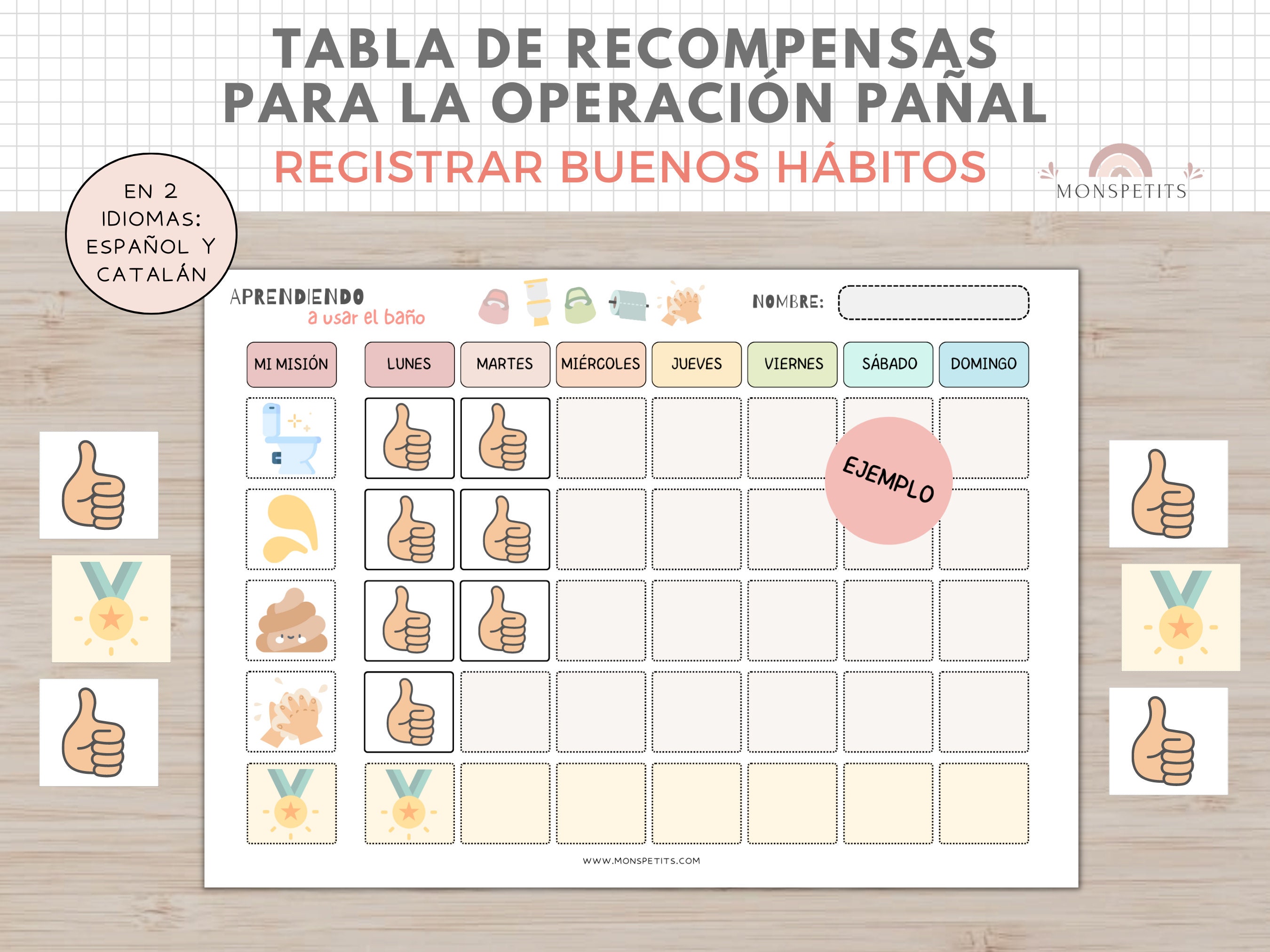 Tabla Recompensas Operación Pañal Niños Bebés, Imprimible A4, Español ...