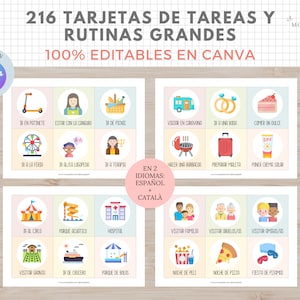 216 tarjetas de Rutinas Grandes para Niños, EDITABLE en Canva, Español ...