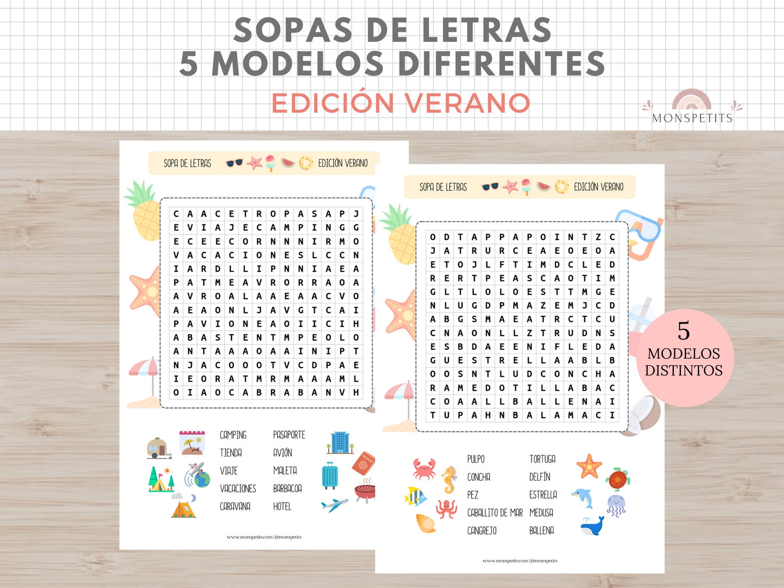 Juego Sopa de Letras Vocabulario Verano Niños Imprimible - Etsy España