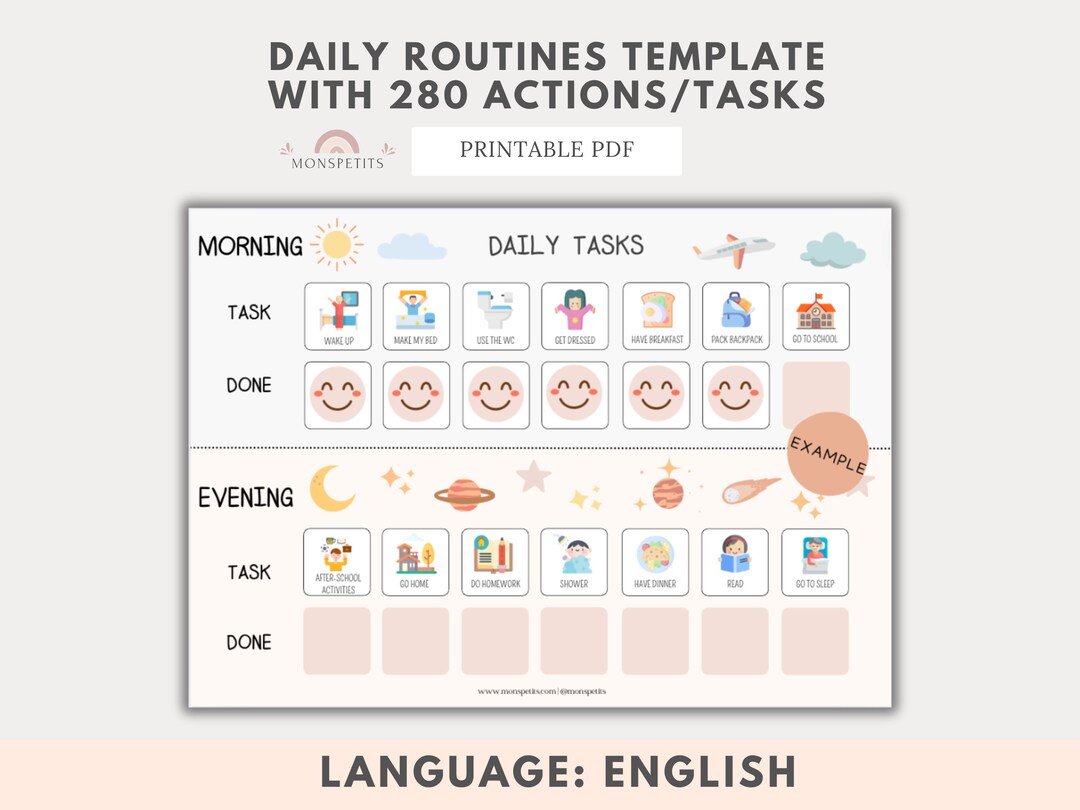 Daily Tasks Template, Kids Routines, Organization, Planner, English ...
