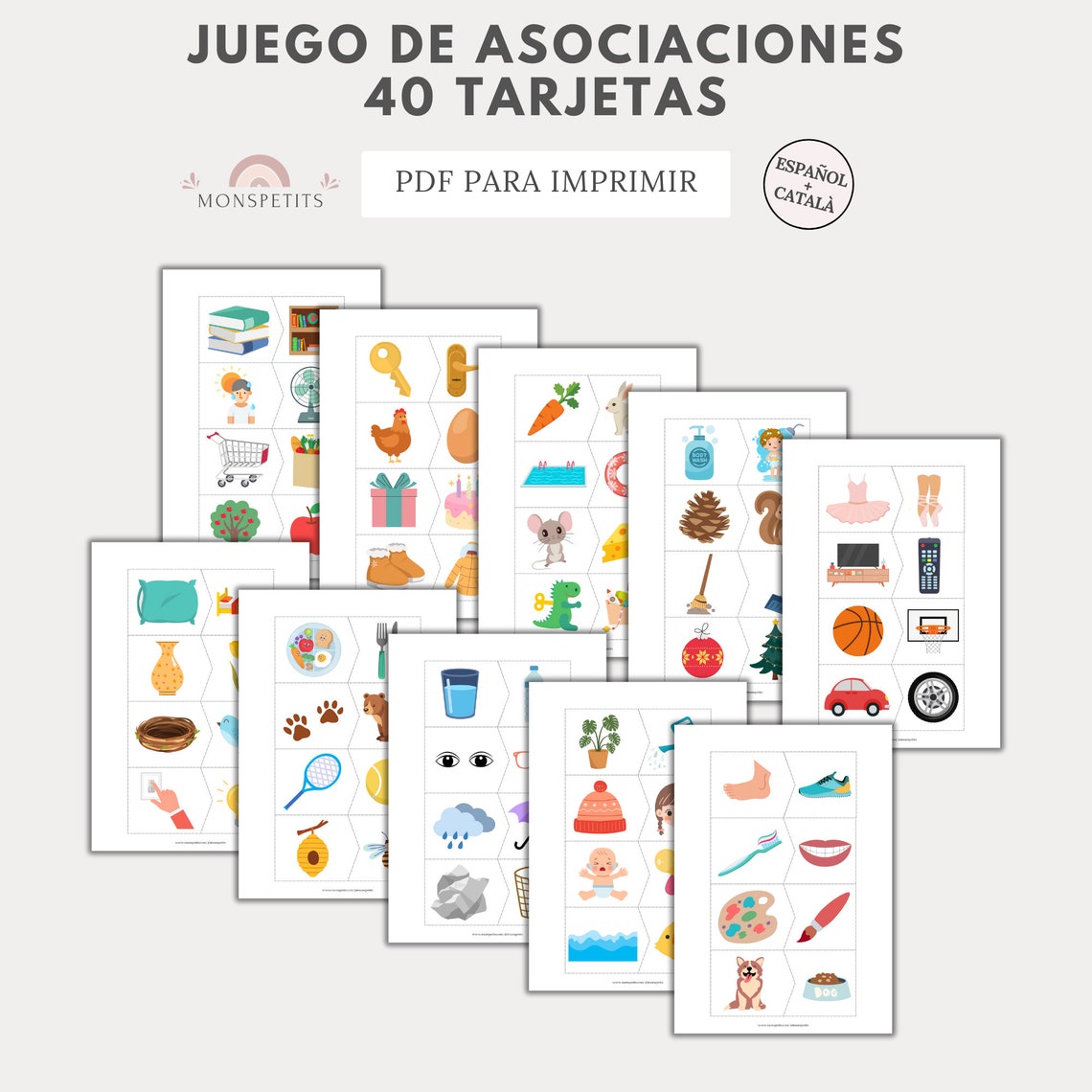 Juego Asociaciones, 40 Tarjetas, Imprimible, Aprender Vocabulario ...