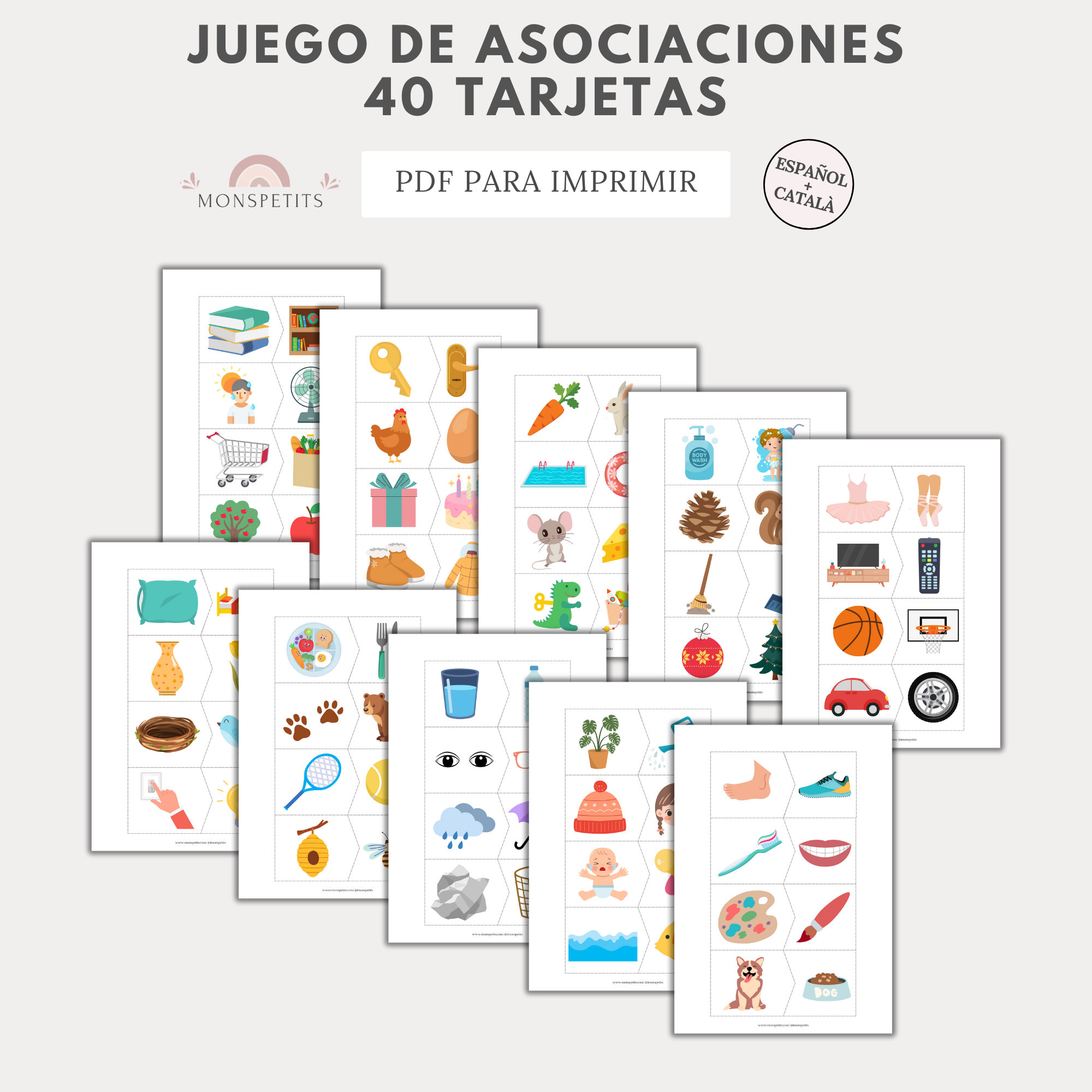 Juego Asociaciones, 40 Tarjetas, Imprimible, Aprender Vocabulario ...