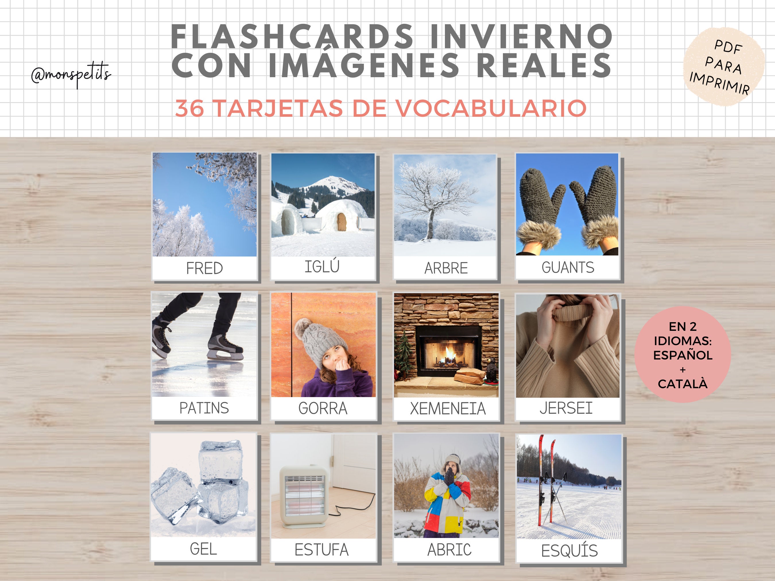 36 Flashcards Vocabulario Invierno, Imágenes Reales, Imprimible Niños ...