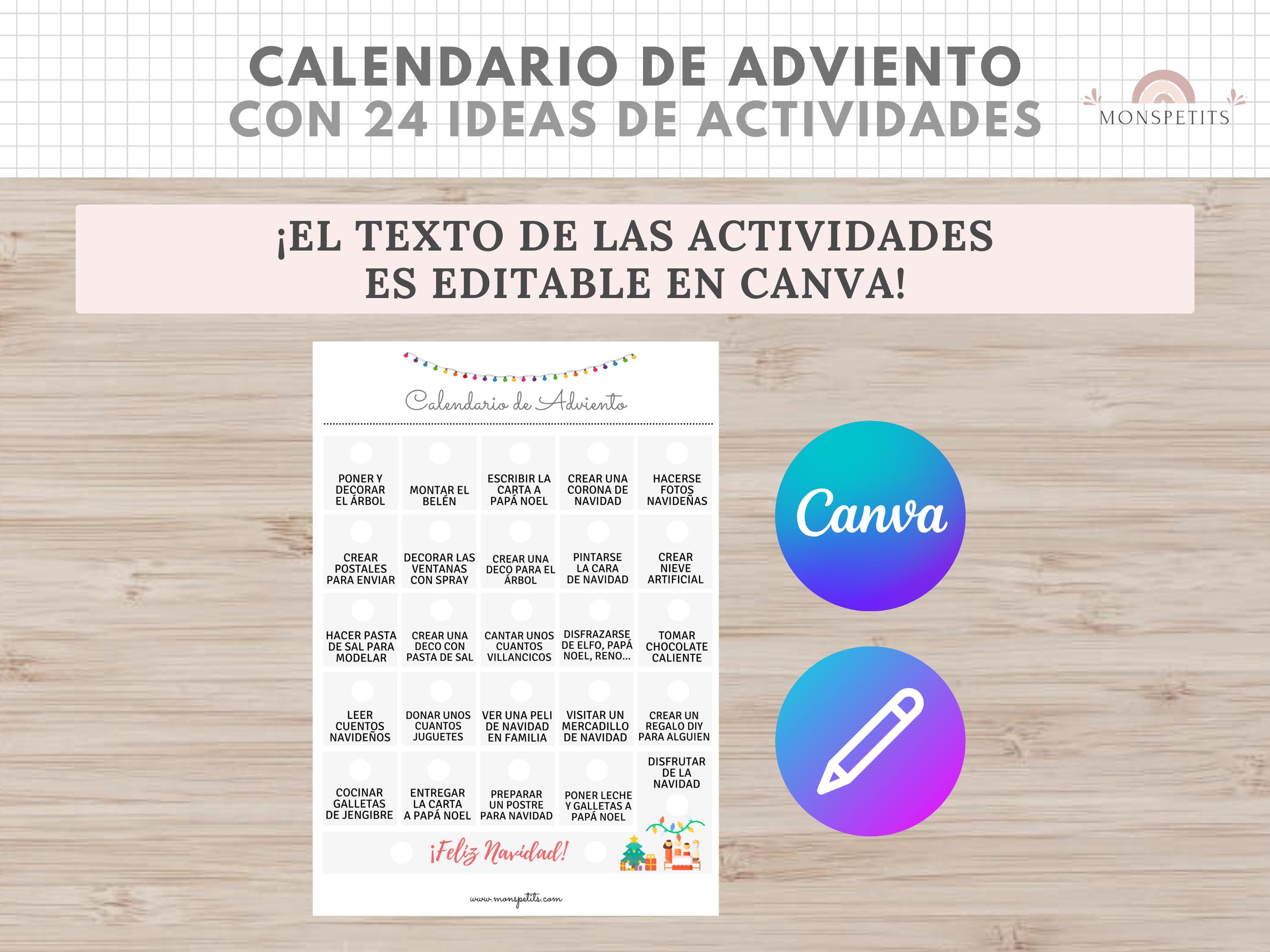 Calendario Adviento Imprimible, Plantilla con 24 Ideas de Actividades ...