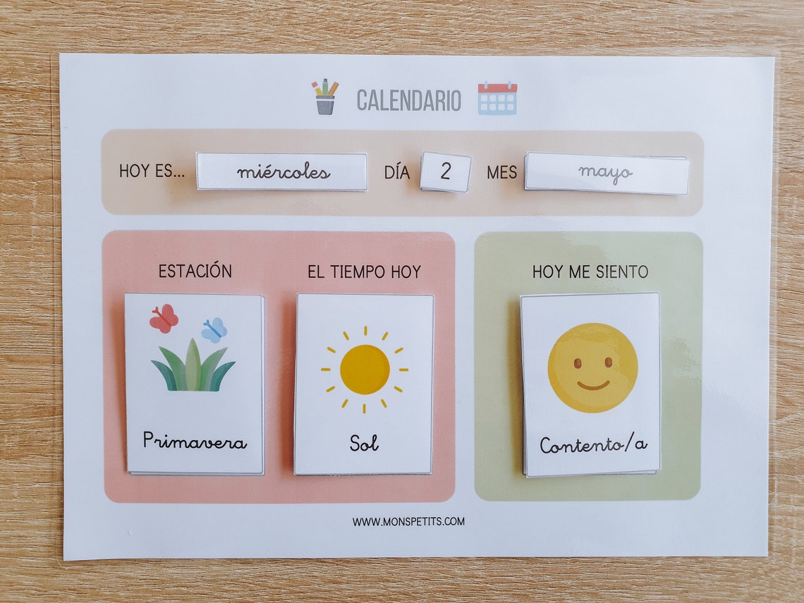 Calendario Días Semana, Estación, Tiempo, Emociones, Organización Niños ...