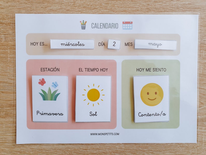 Calendario Días Semana, Estación, Tiempo, Emociones, Organización Niños ...