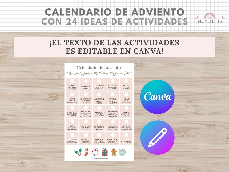 Calendario Adviento Imprimible Rojo, Plantilla Con 24 Ideas De ...